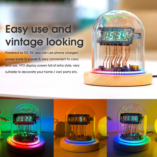 Vintage VFD Clock, WiFi RGB LED Display Nixie Tubes Clock, Mantel and ...